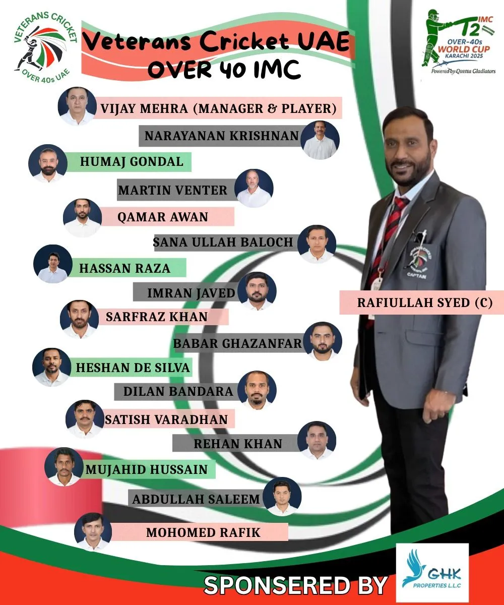 UAE Squad For IMC Over 40s T20 World Cup 2025